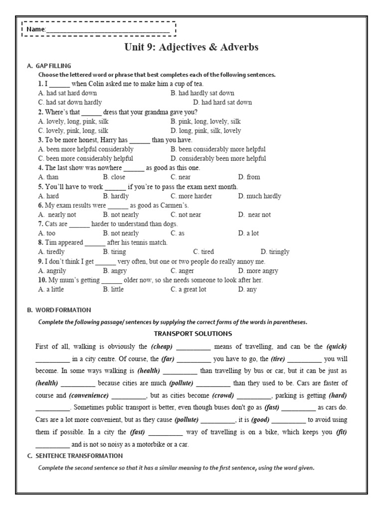 Adjectives and Adverbs Practice Exercises | PDF