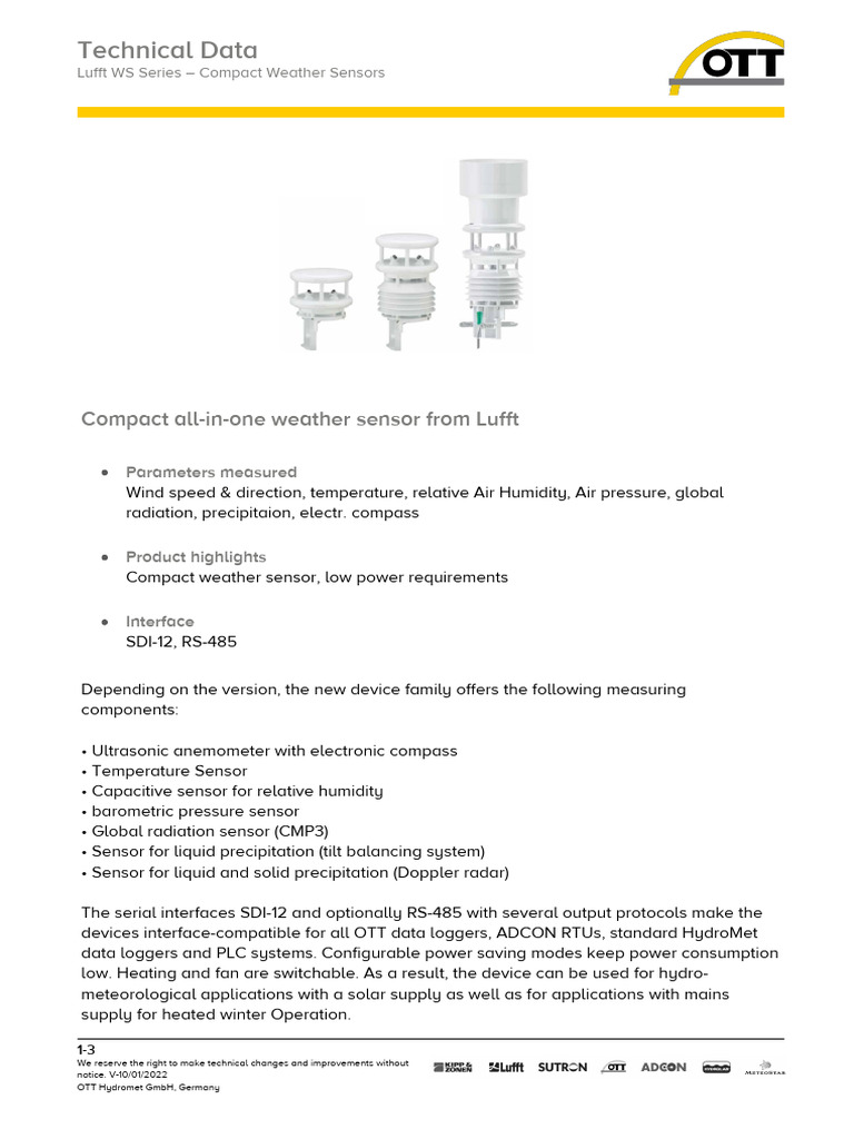 Lufft WS Series Weather Sensor Data | PDF | Sensor | Weather