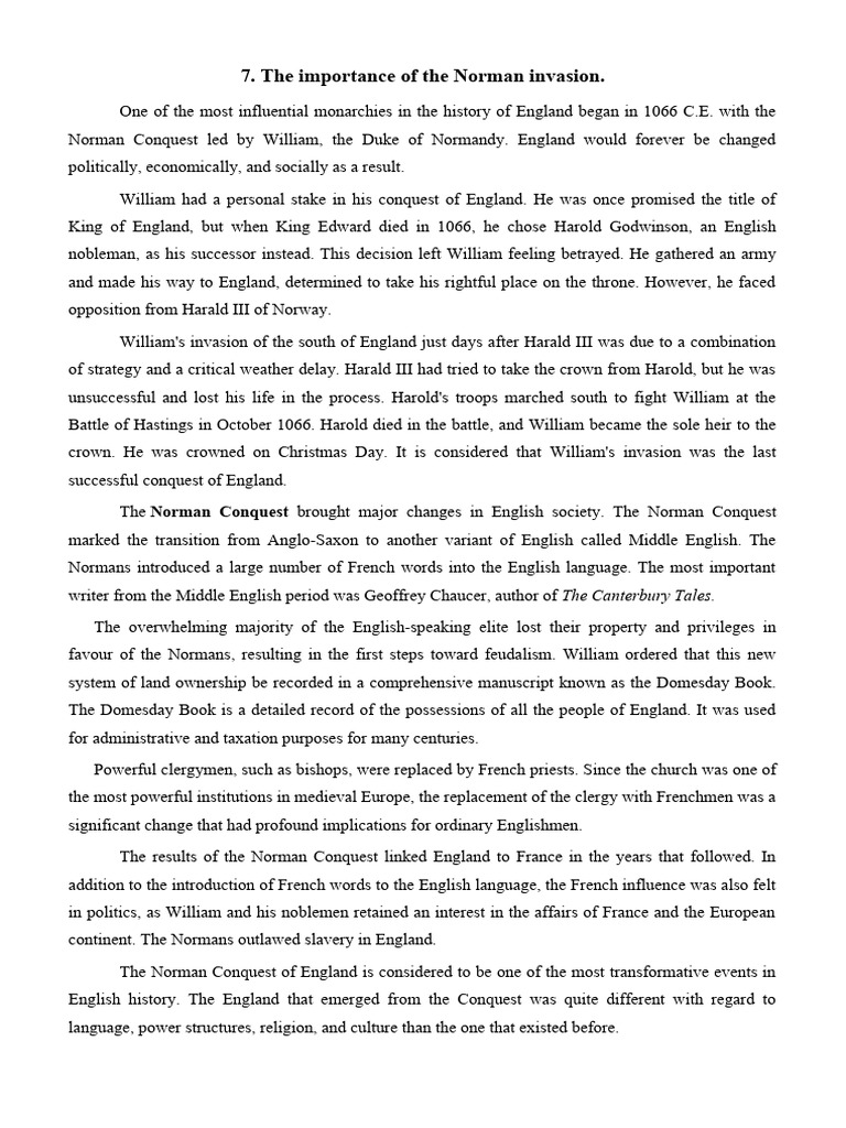 The Importance of The Norman Invasion. | PDF | Kingdom Of England ...