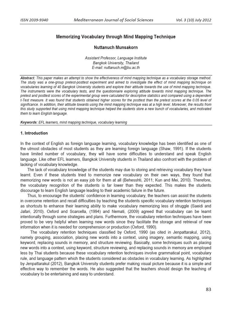Memorizing Vocabulary Through Mind Mapping Technique | PDF | Vocabulary | English As A Second Or ...