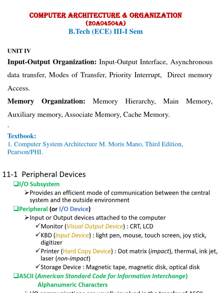 UNIT IV-R20 Cao | PDF | Input/Output | Random Access Memory