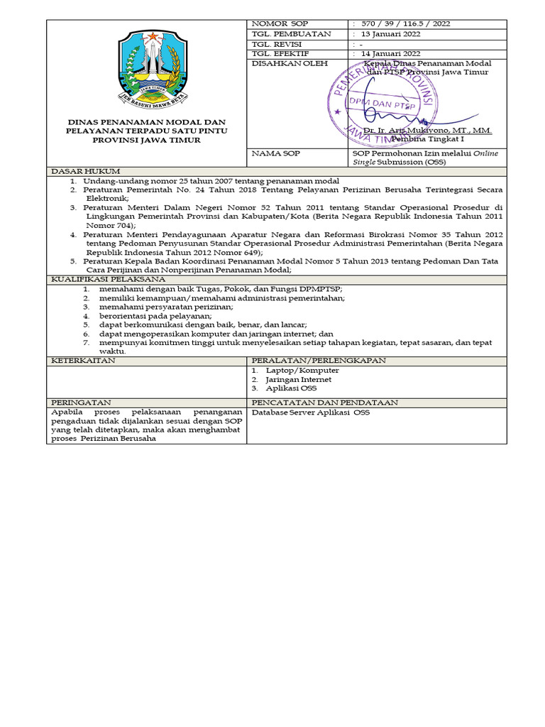 SOP Permohonan Izin OSS Min | PDF