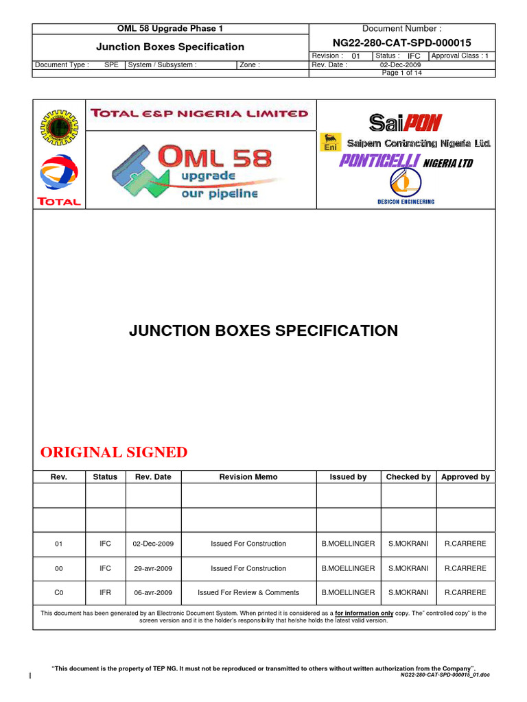 Junction Boxes Spec for OML 58 Upgrade | PDF | Rectifier | Electrical ...