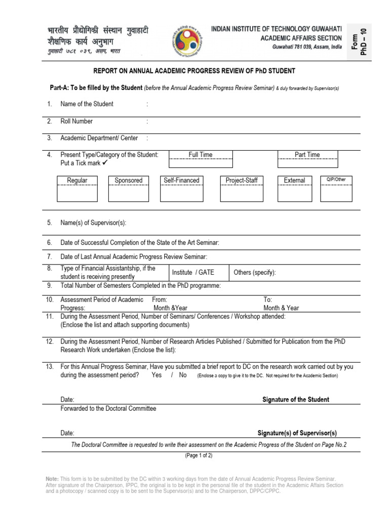 PhD Annual Progress Review Form | PDF | Doctor Of Philosophy