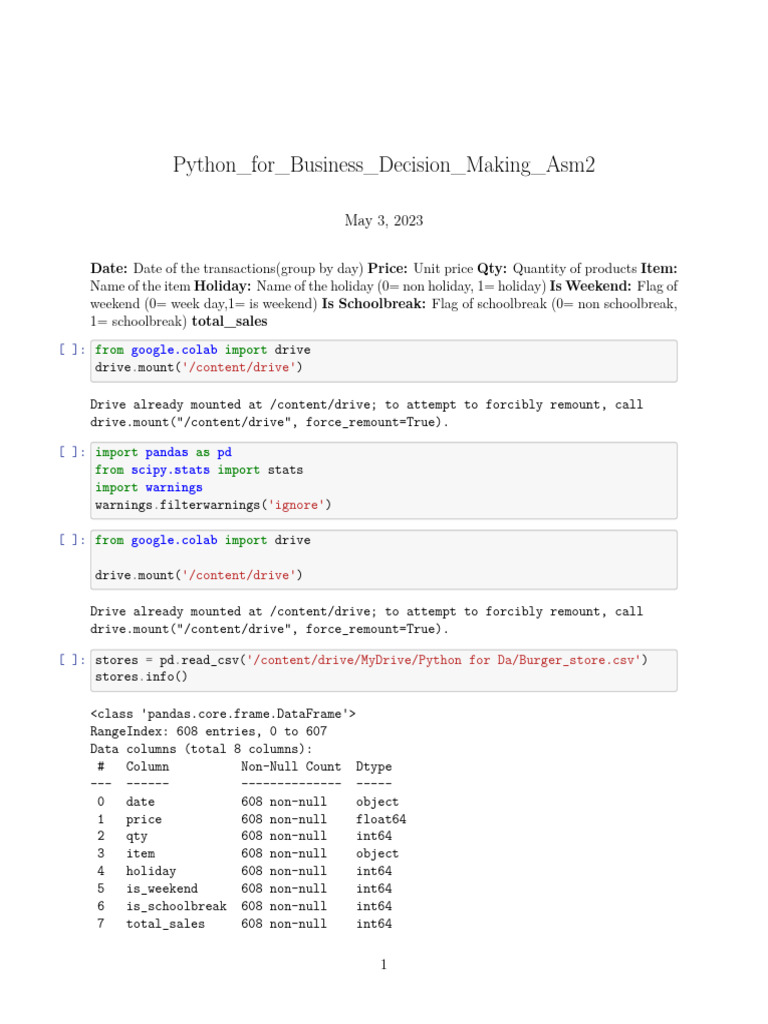 Python For Business Decision Making Asm2 | PDF | Ordinary Least Squares | Analysis Of Variance