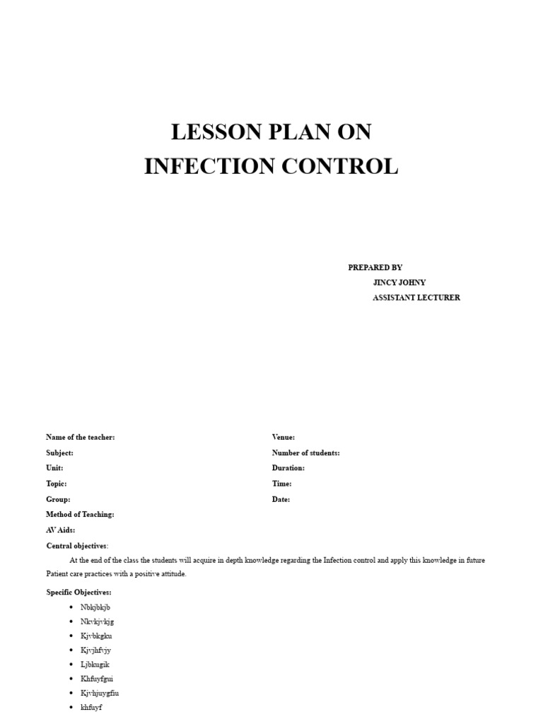 Infection Control - LESSON PLAN | PDF | Hand Washing | Personal ...