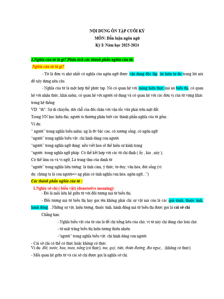 Ôn tập cuối kỳ I DLNN | PDF