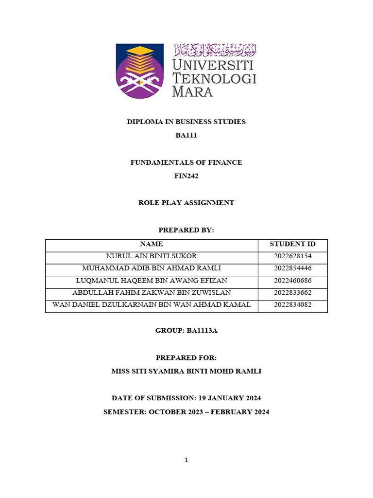 FIN242 Role Play Group Assignment | PDF | Loans | Interest
