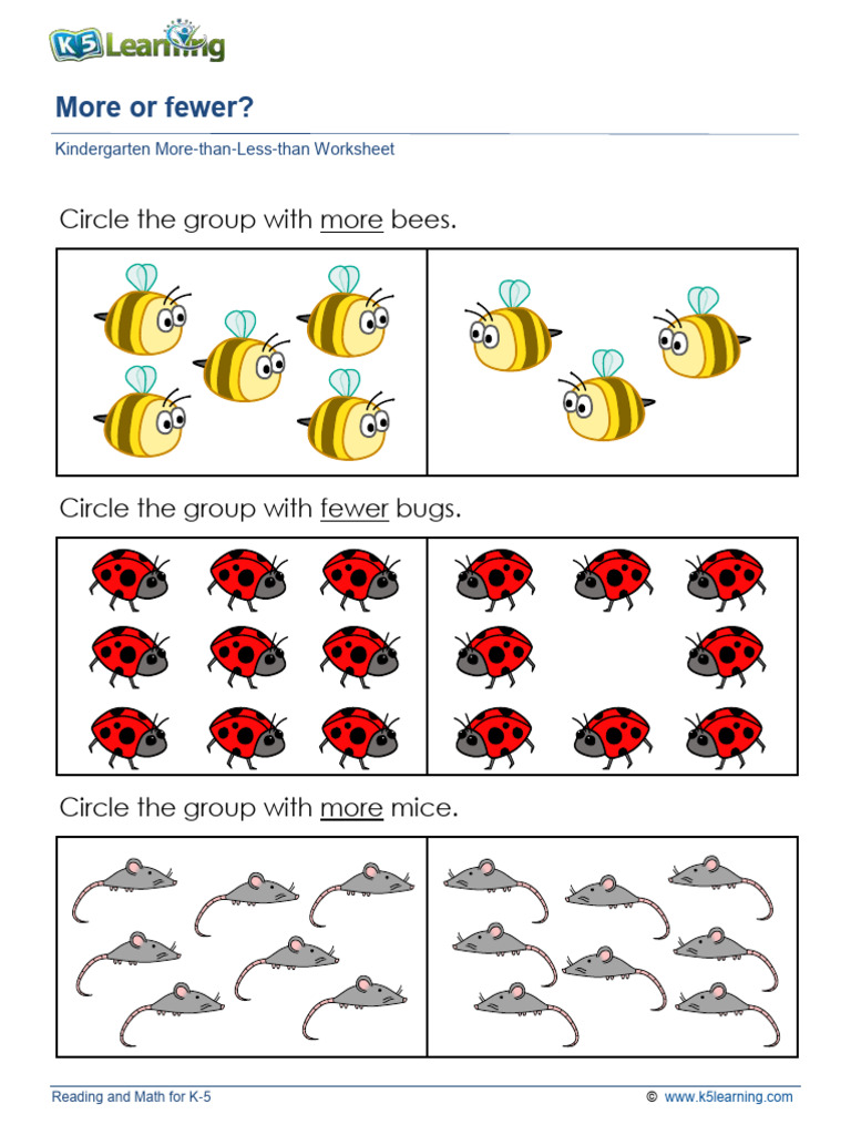 Kindergarten More vs Fewer Worksheet | PDF | Language Arts & Discipline ...