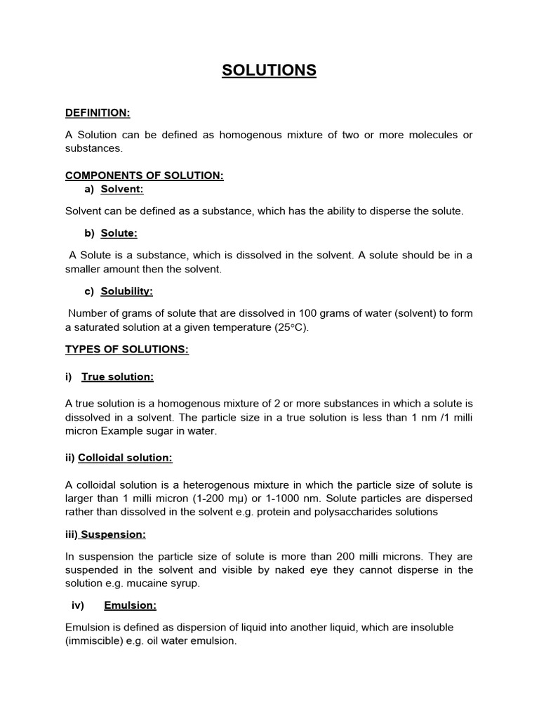 Solutions | PDF | Mixture | Mole (Unit)