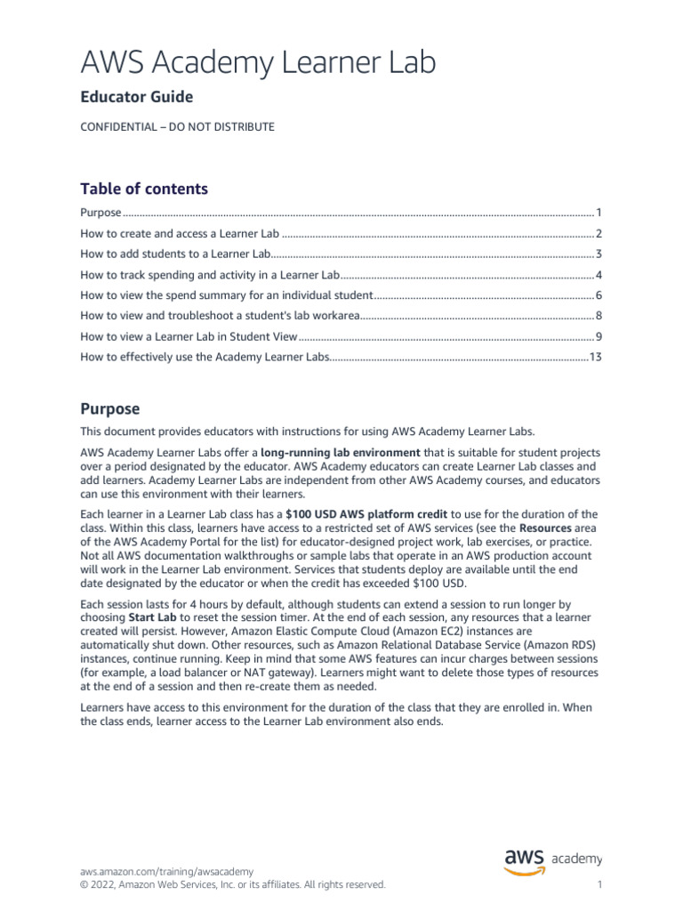 AWS Academy Learner Lab - Educator Guide - English | PDF | Amazon Web Services | Internet