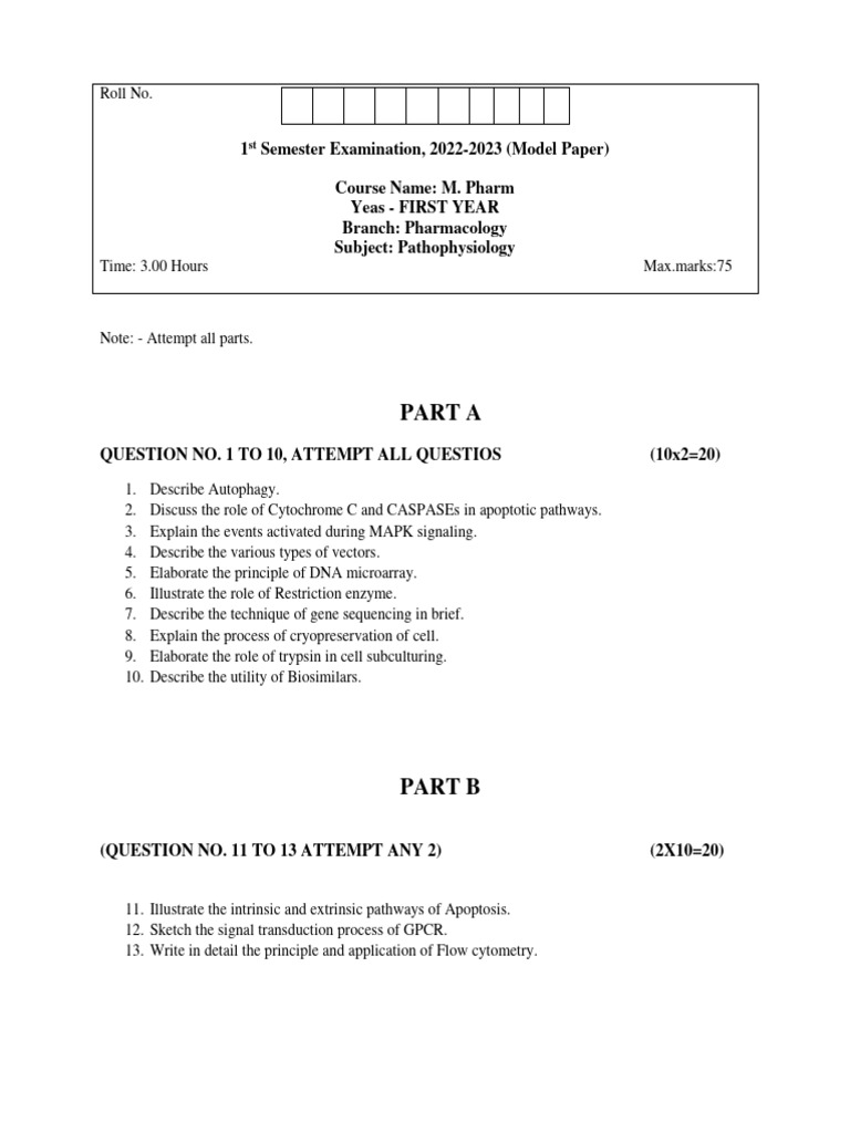 M. Pharm Pathophysiology Model Paper | PDF