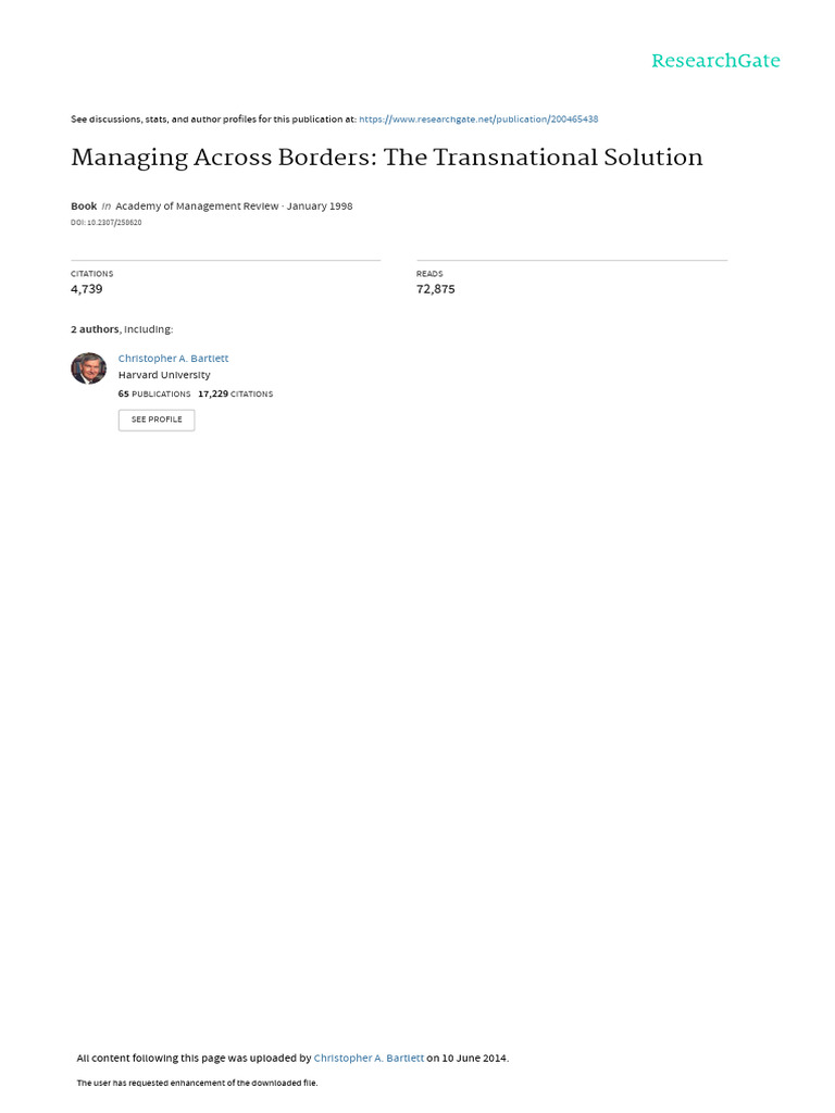 Managing Across Borders The Transnational Solution | PDF
