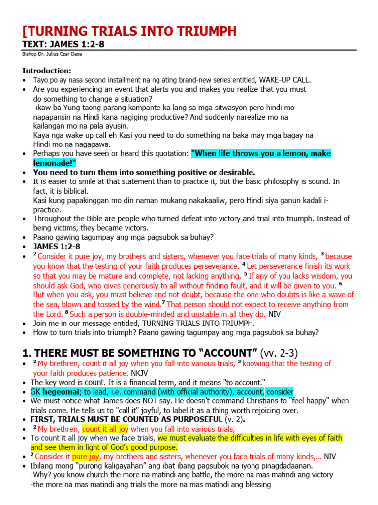 Wake Up Call 2 TURNING TRIALS INTO TRIUMPH | PDF | Wisdom | Religious ...