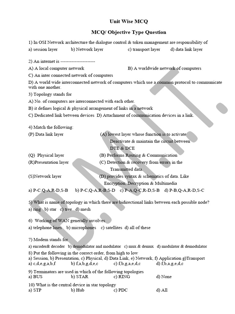 Unit Wise MCQ | PDF | Computer Network | Network Topology
