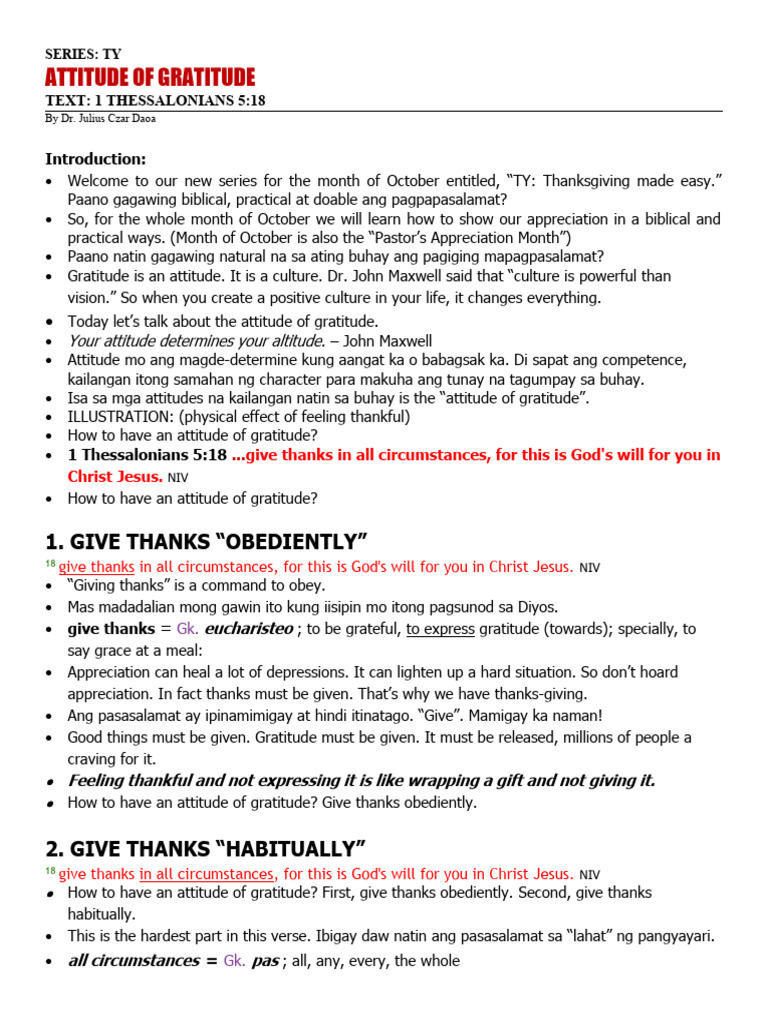 TY 1 Attitude of Gratitude | PDF | Gratitude | Theology