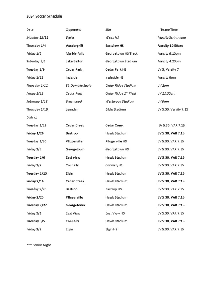 2024 Soccer Schedule Overview | PDF