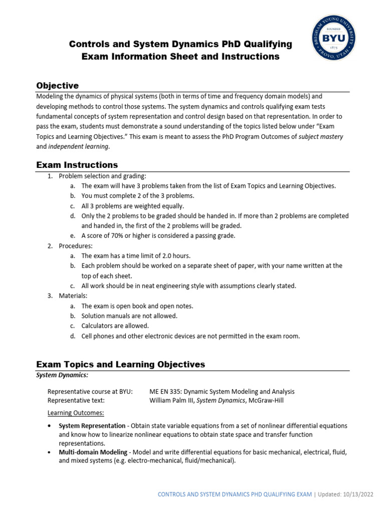 Controls Infosheet and Sample Problems 0 | PDF | Control Theory | Nonlinear System