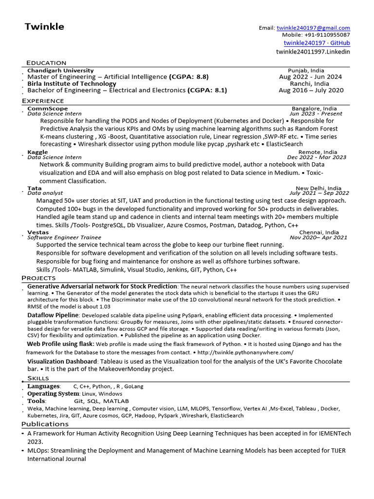 CV Twinkle | PDF | Apache Spark | Computer Science