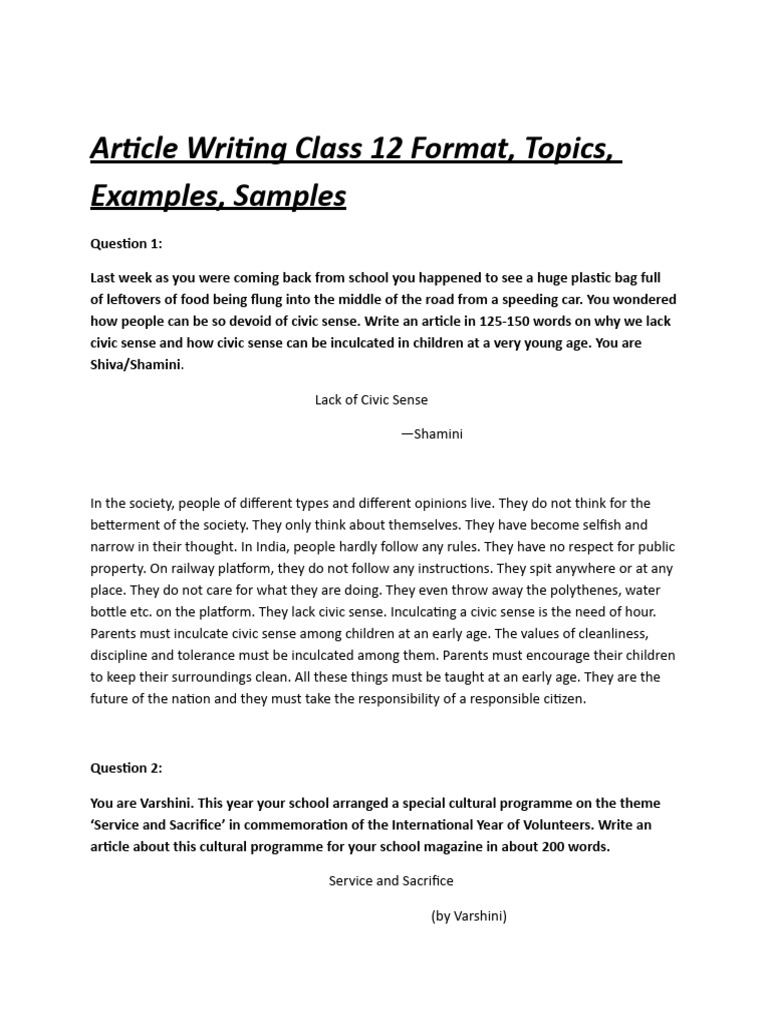 Article Writing Class 12 Format, Topics, Examples, Samples | Download ...