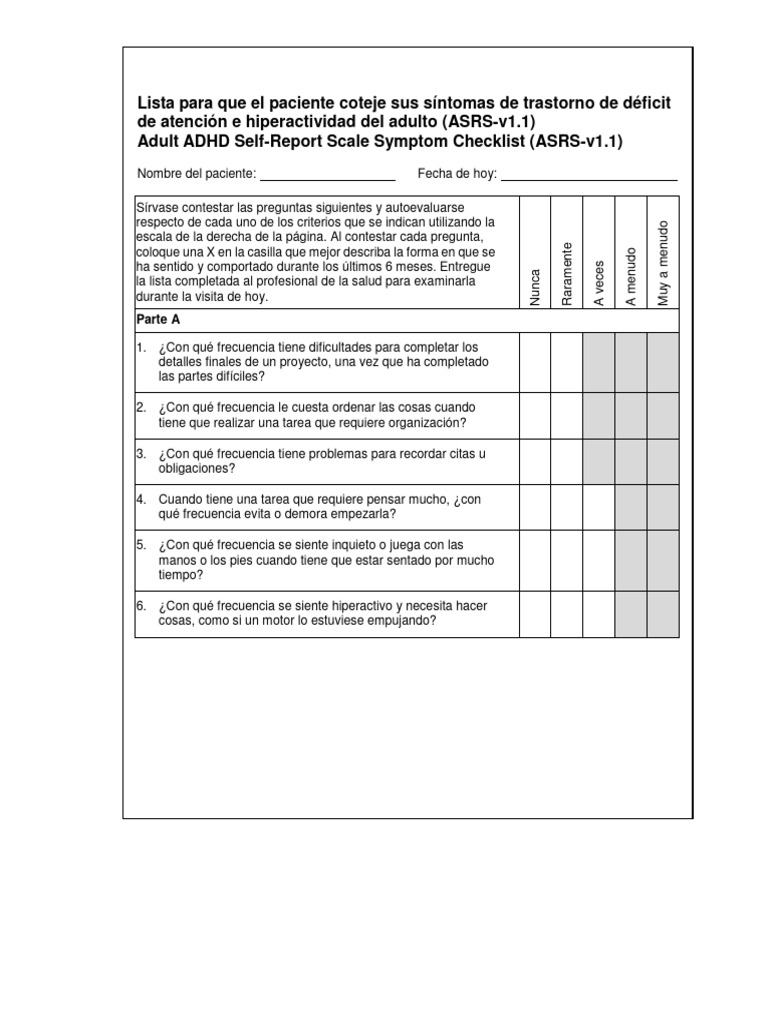 Protocolo ASRS | PDF | Desorden hiperactivo y deficit de atencion