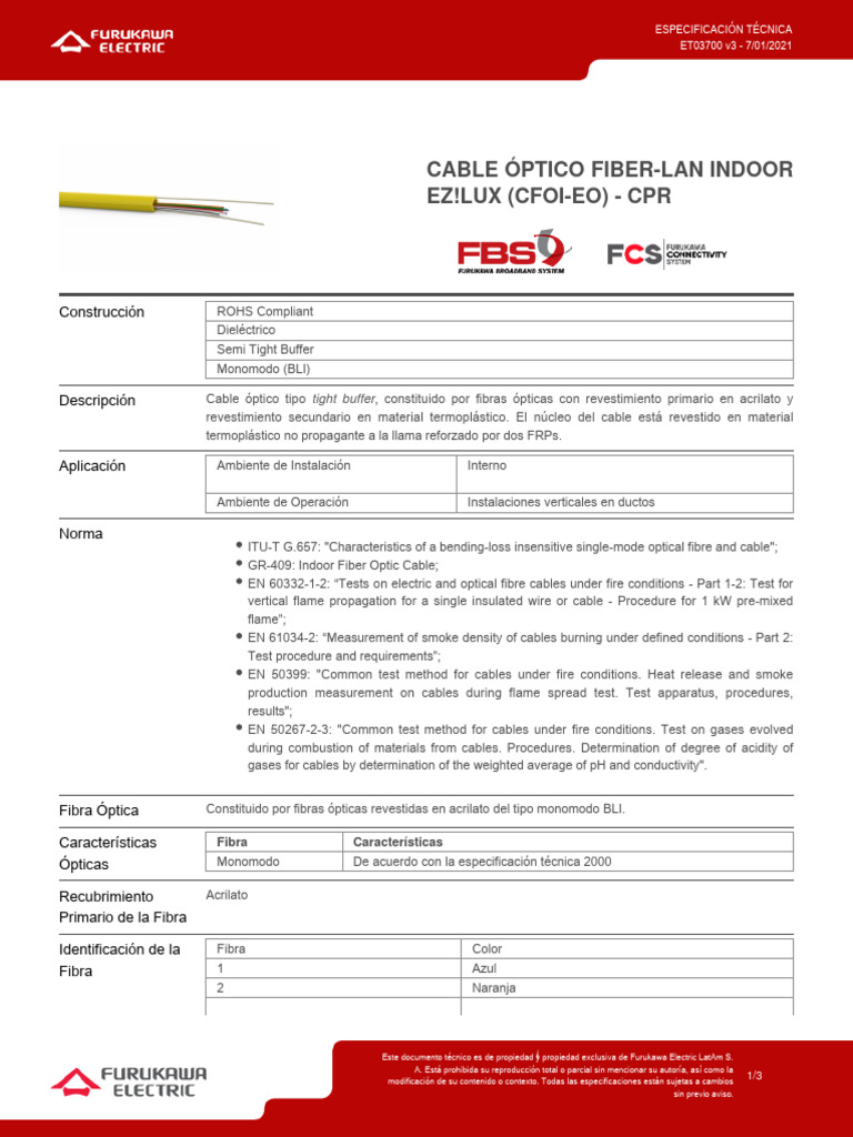 Cable Optico Fiber Lan Indoor Ezlux Cfoi Eo | PDF | Fibra óptica ...