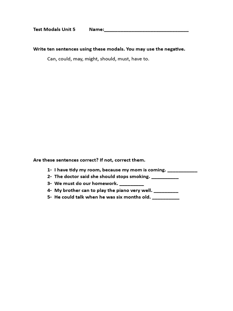 Test Modals Unit 5 Complete PET | PDF