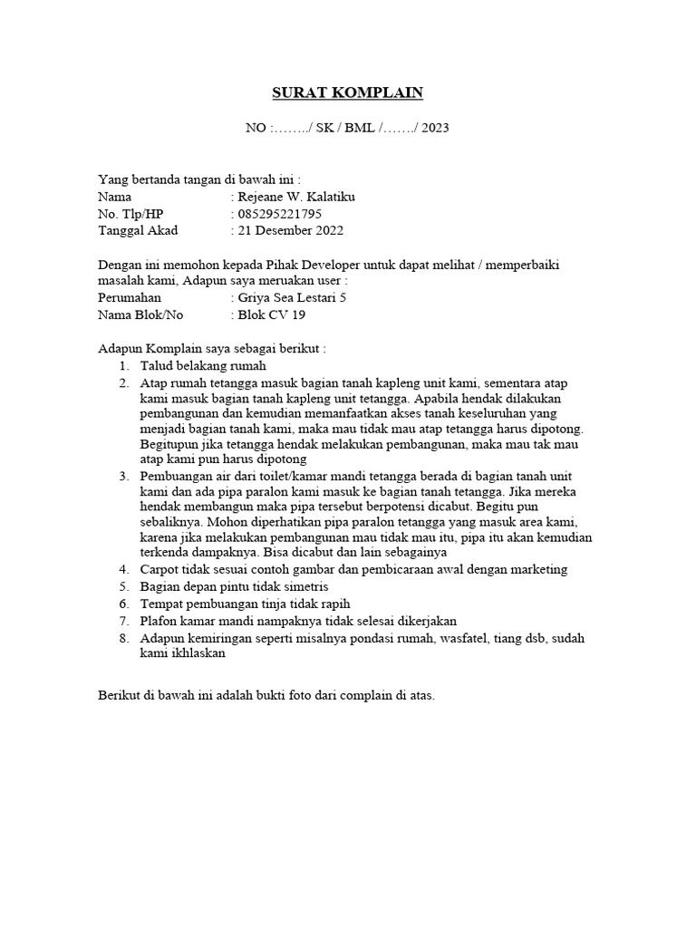 Surat Komplain 23 | PDF