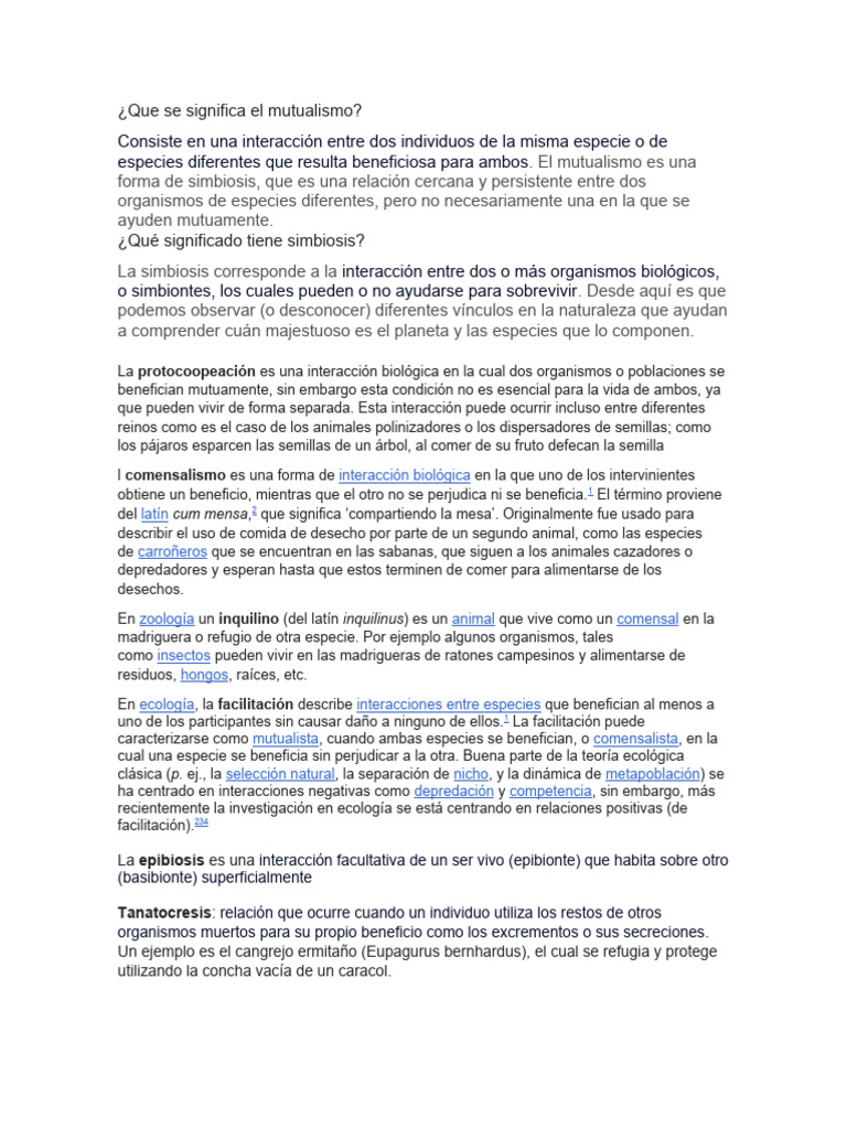 Definición de Mutualismo en Biología | PDF | Simbiosis | Biología