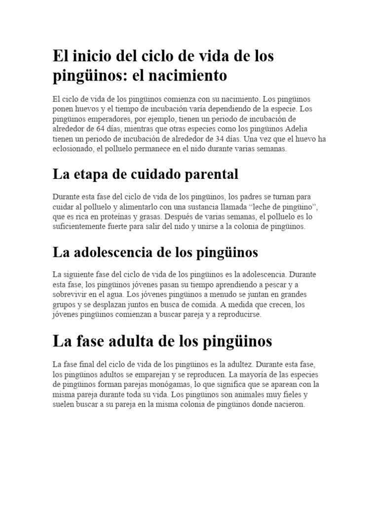 El Inicio Del Ciclo de Vida de Los Pingüinos | PDF | Pingüino | Ave marina