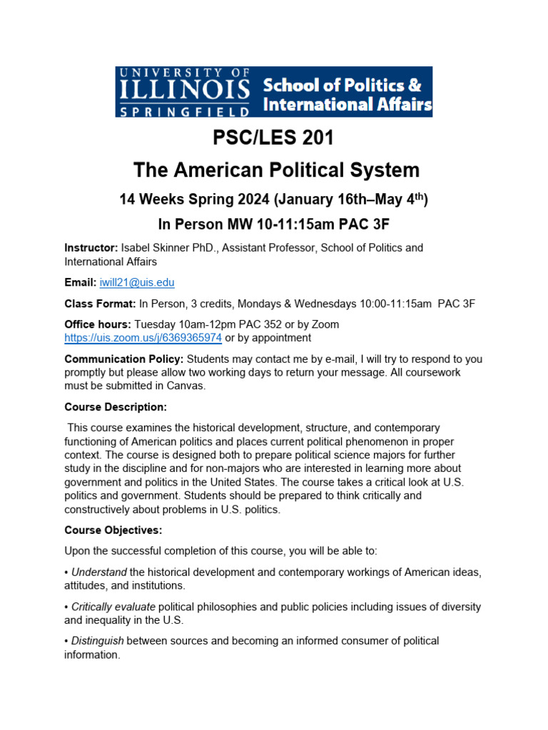 SP 24 PSC LES 201 The American Political System | PDF