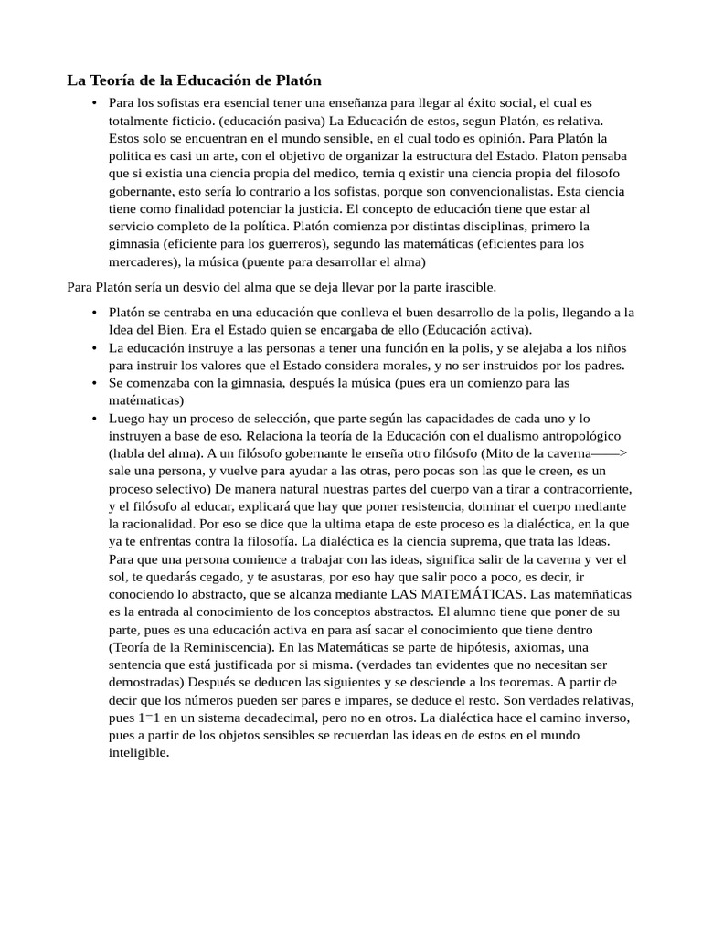 Teoria Educacion Platon Pdf Platón Teoría