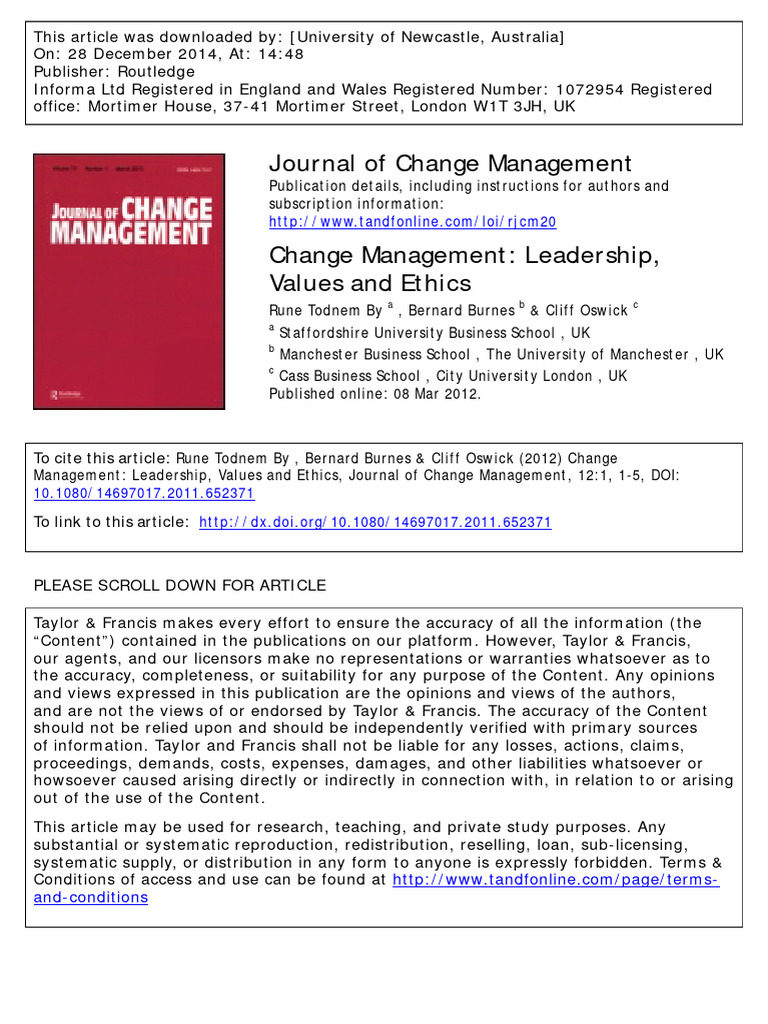 Change Management Leadership, Values and Ethics (1) | PDF | Leadership | Morality