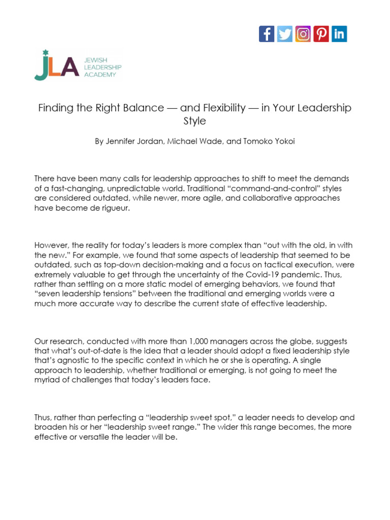 Finding the Right Balance — and Flexibility — in Your Leadership Style ...