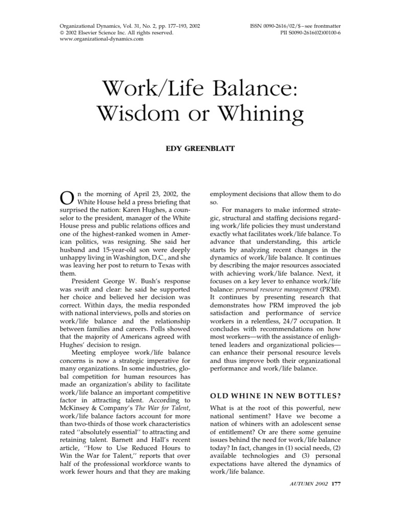 Work-Life Balance Wisdom or Whining | PDF | Occupational Burnout ...