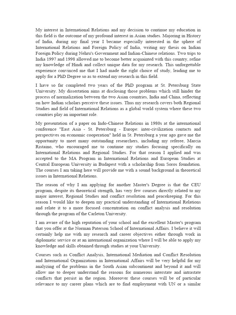 Sample (SoP) | PDF | International Relations | Conflict Resolution