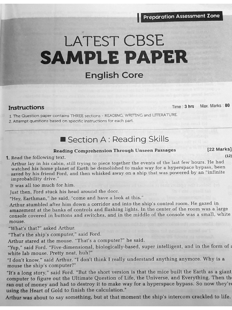 Class-XII English SAMPLE Paper PDF | PDF