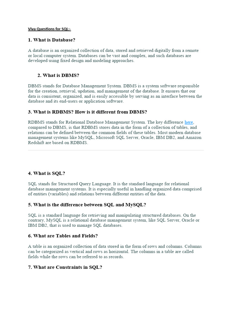 Viva Questions For SQL & Java For STD 12 | Download Free PDF | Database Index | Relational Database