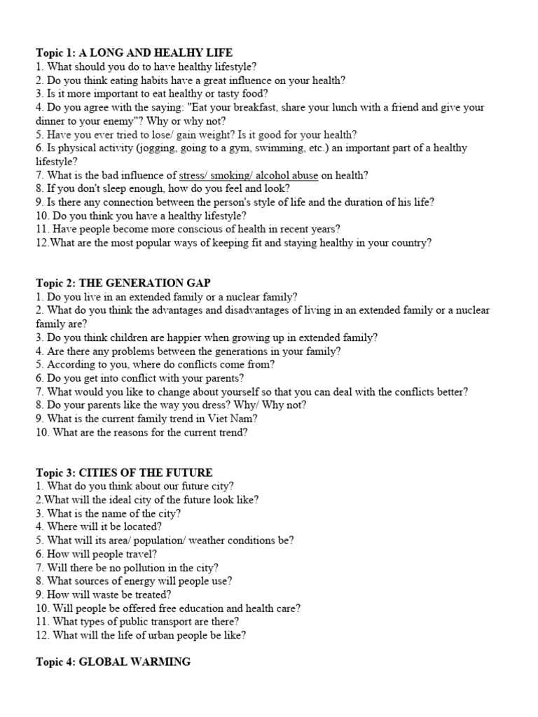 Speaking Topics For The First Term Test - English (2023-2024) | PDF ...