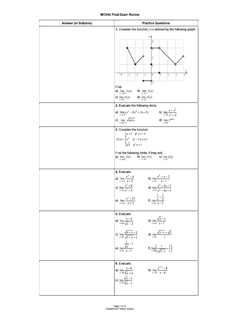 Calculus Exam Review Pdf 3704