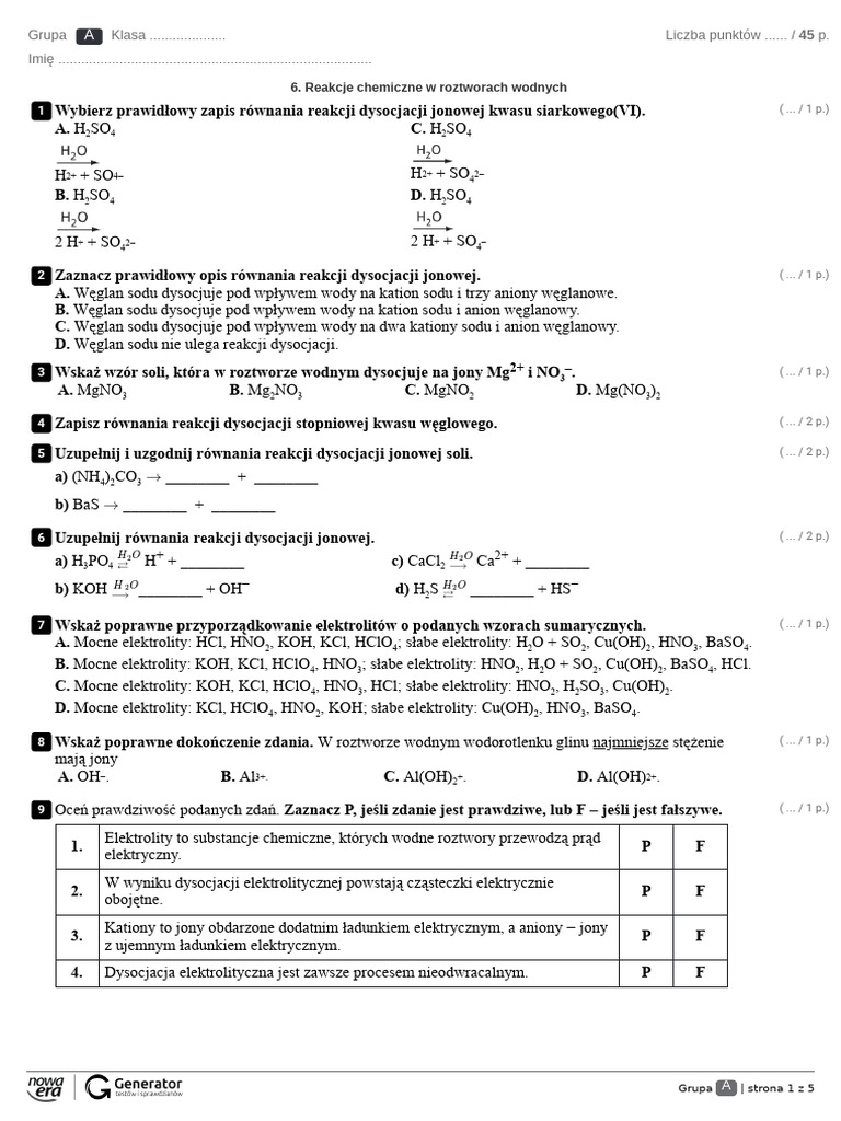 Reakcje Chemiczne W Roztworach Wodnych | PDF