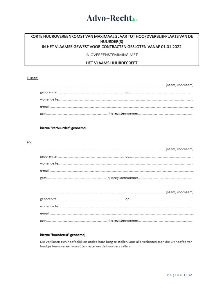 Huurovereenkomst Maximum 3 Jaar | PDF