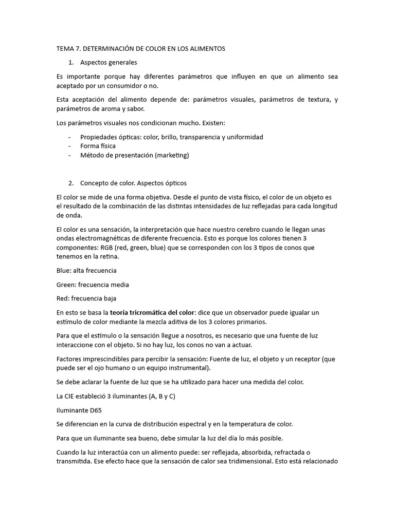 Tema 7 Determinación Del Color De Los Alimentos Pdf Color Matiz