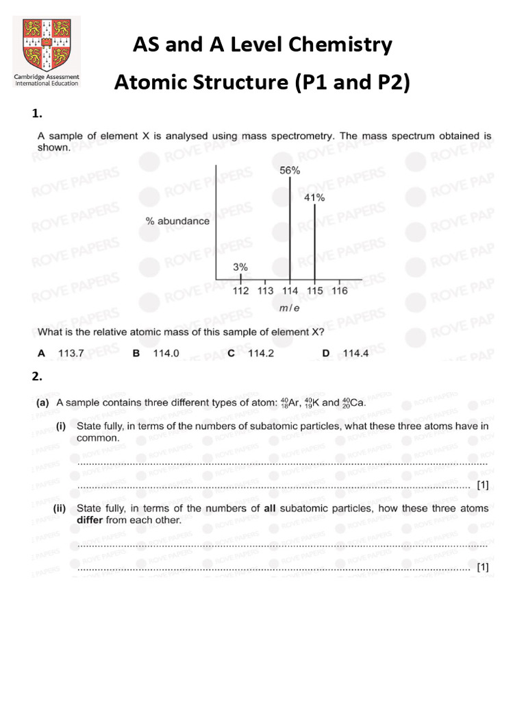 Atomic Structure Qs | PDF | Science & Mathematics | Technology ...