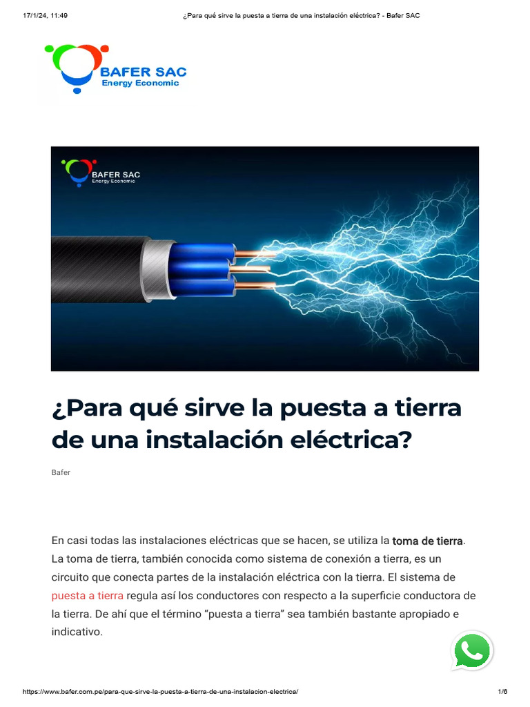 ¿Para Qué Sirve La Puesta A Tierra de Una Instalación Eléctrica - Bafer SAC | PDF | Electricidad ...