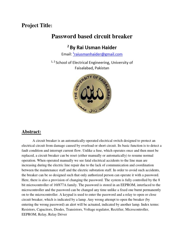 Password Based Circuit Breaker | PDF | Rectifier | Transistor