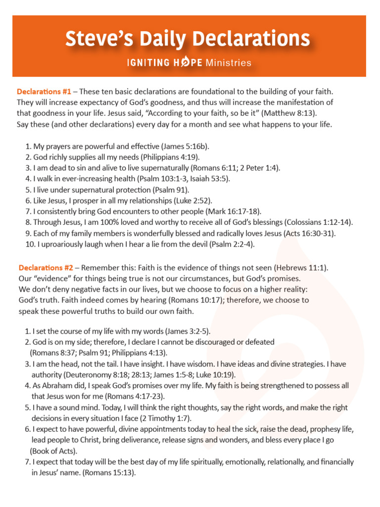 Faith Declarations for Believers | PDF | Jesus | Gospel Of Mark