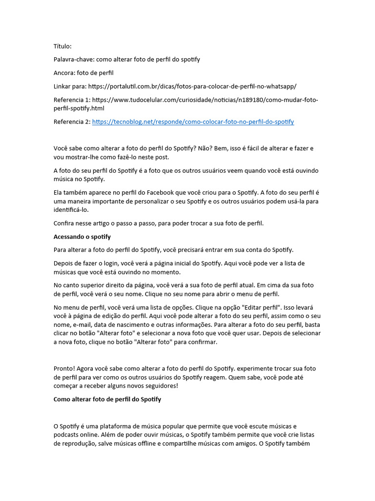Como Alterar Foto de Perfil Do Spotify | PDF | Spotify | Programas