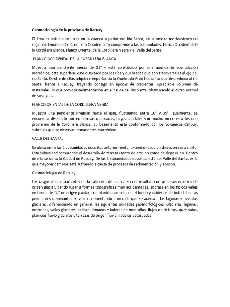 Geomorfología de La Provincia de Recuay | PDF