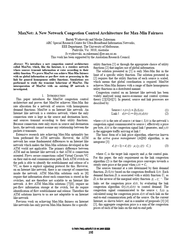 Maxnet: A New Network Congestion Control Architecture For Max-Min Fairness | Download Free PDF ...